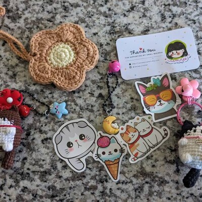 Personalized Cute Crochet Cat With Flower and Bell Keychain - Etsy