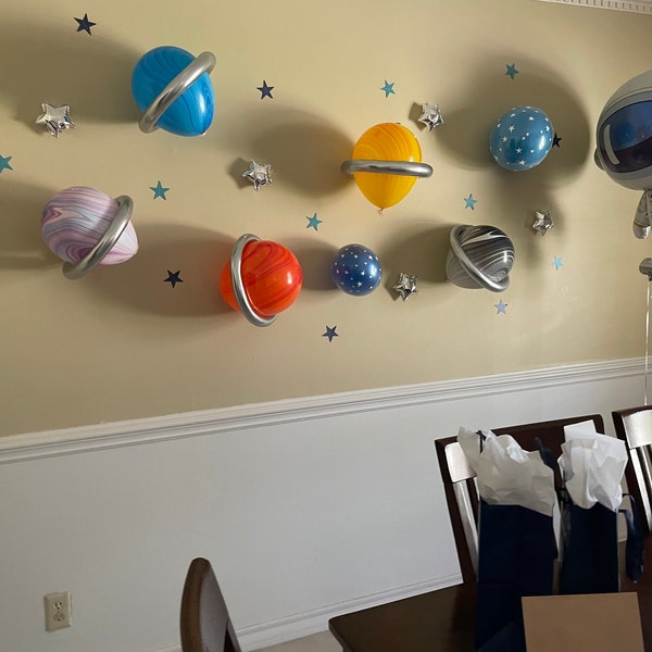 Planet Balloons Set, Qualatex Galaxy Balloon W/ Silver Ring Balloon ...