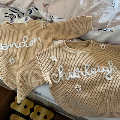 Custom Name Letter Sweater, Hand Knit Sweater, Baby Initial Sweater ...