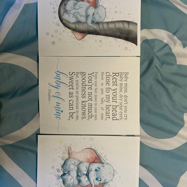 3 Baby Dumbo Prints Plus Dumbo Quote for Nursery, Watercolor Dumbo ...