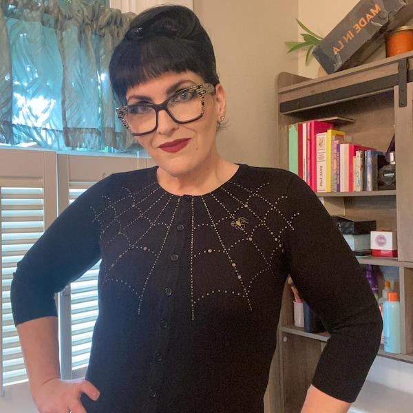 Spider Web Cardigan Size S,M,L,XL,2XL,3XL Sweater in Black Vintage ...