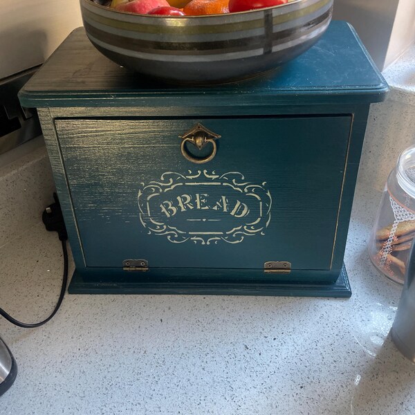 Teal Bread Box Bread Bin Handmade Bread Box - Etsy