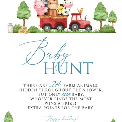 Farm Animal Baby Shower Games Bundle, Editable Baby Shower Games ...