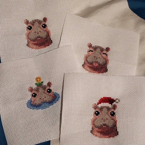 Hippopotamus Cross Stitch Pattern PDF Bundle - Hippo + Smiling Hippo + Half-submerged Hippo ...