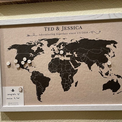 Custom Linen Map With Personalized Pins 4th Anniversary Gifts for Men ...
