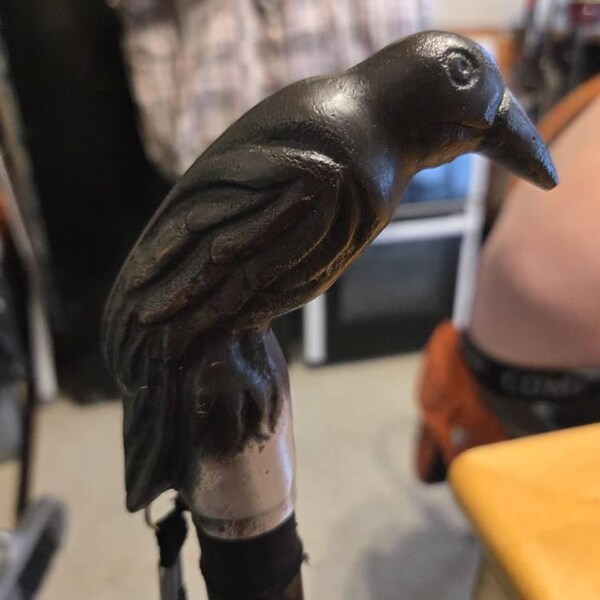 Victorian Raven Walking Stick Steampunk Unisex Wooden Leather Carved ...