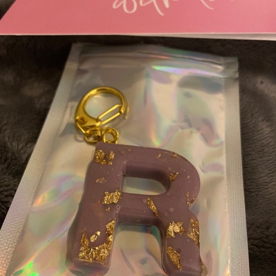 Custom Initial Keychain Pastel & Gold Letter Keychain - Etsy