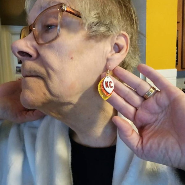 KC Chiefs Earrings, Leather KC Football Earrings, Kansas City Football ...