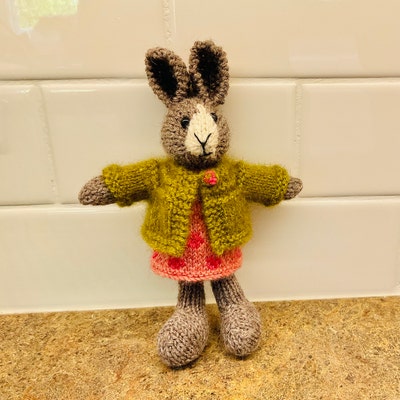 Toy knitting pattern for a small rabbit with removable clothes 7 inches ...