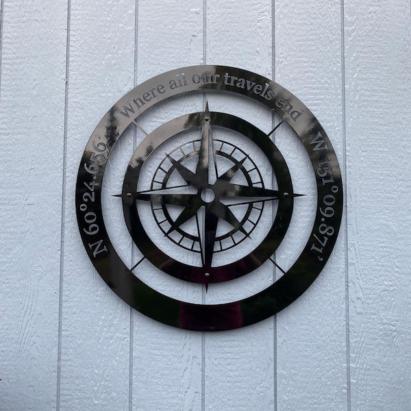 Personalized Compass Metal Sign - Custom Coordinates Sign - Nautical ...