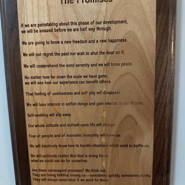 The 9th Step Promises of AA Deluxe Plaque - Custom Laser Engraved Wall ...