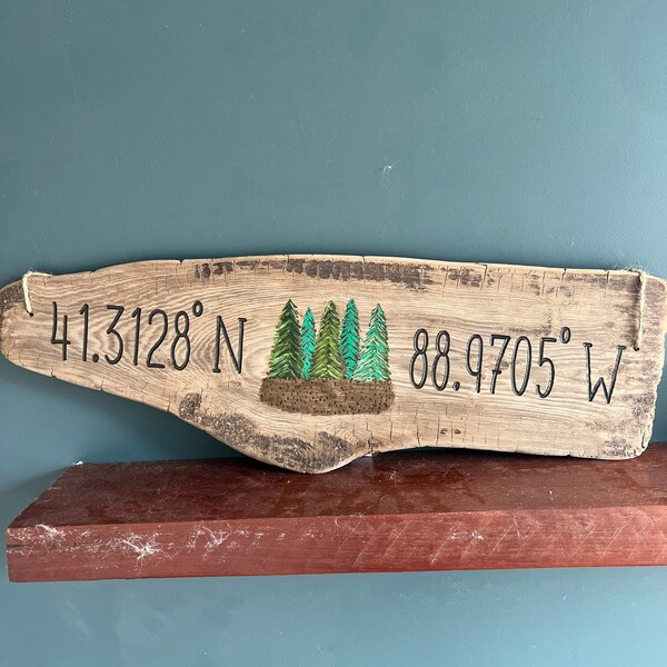 Outdoorsy Coordinates Sign | Driftwood Camping Rustic River Cabin Wall ...