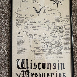 Wisconsin Breweries Map - Etsy