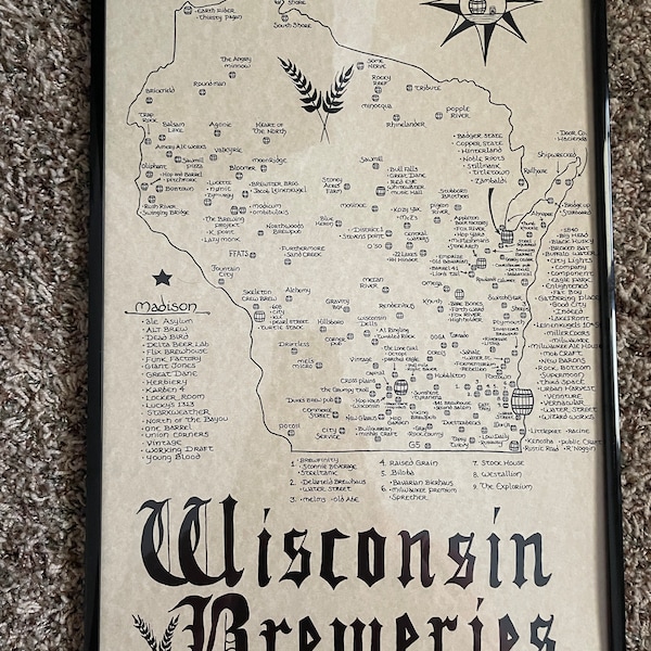 Wisconsin Breweries Map - Etsy
