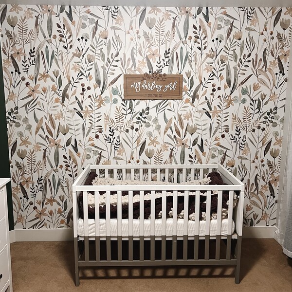 Rabbit Floral Nursery Wallpaper, Removable Stick on Wallpaper, Pre ...