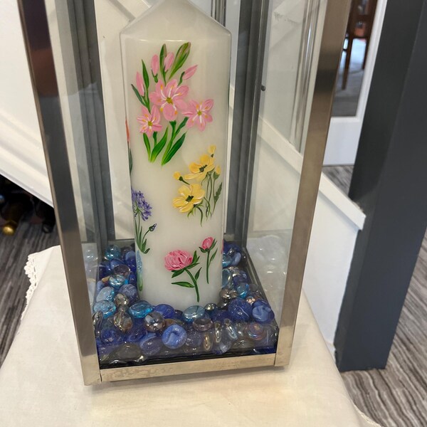 Sea Life on Candles| White and Blue Painted Candles | Summer House| Sea ...