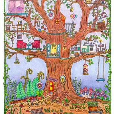 Lotte Forde Color the Forest Coloring Book Page 49 Home Tree PDF ...