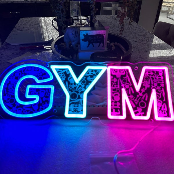 Gym Neon Sign, Gym Neon Light, Gym Wall Art, Gym Wall Decor, Dumbbell ...