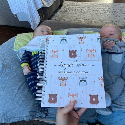 Woodland Animal Twin Baby Book Hardcover Personalized Baby Memory Book ...