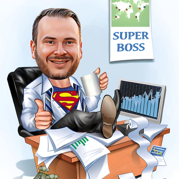 Funny Super Boss Portrait, Bosses Day Gifts, Personalized Boss Portrait ...