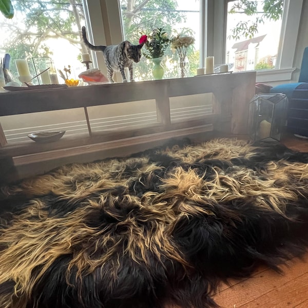 Genuine Natural Icelandic Black Brown Sheepskin Rug, Pelt, Giant ...