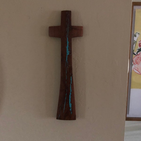 4 " High X 2" Wide Paduak Wall Cross With Turquoise Inlay - Etsy