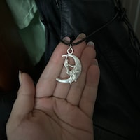 Lady Riding the Moon Lead Free Pewter Pendant Necklace - Etsy Canada