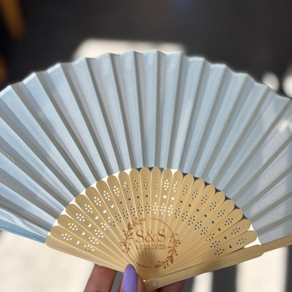 Personalized Custom Sage Green Fabric Fans Wedding Party Favors Gifts ...