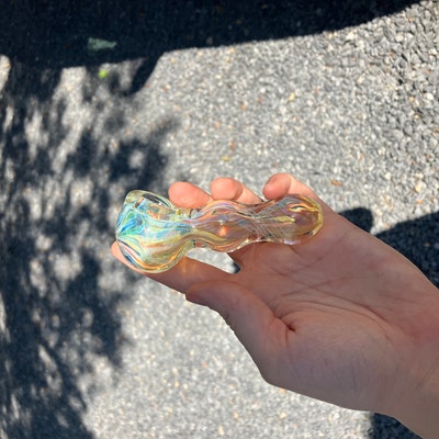 Yellow and Blue Fumed Glass Pipe Handmade Unique Golden Heady - Etsy