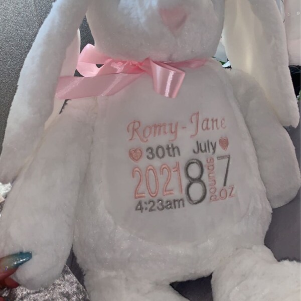 Personalised Embroidered Bunny Rabbit Teddy Bear Soft Toy, New Baby ...