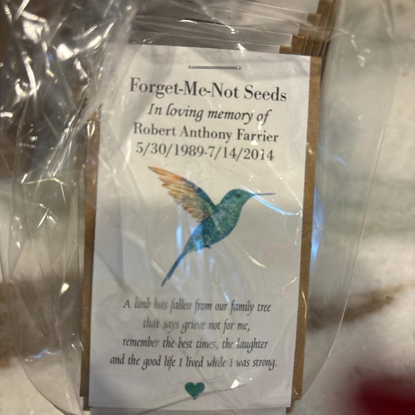 Forget Me Not Memorial Seed Packets Custom Funeral Favors Celebration ...
