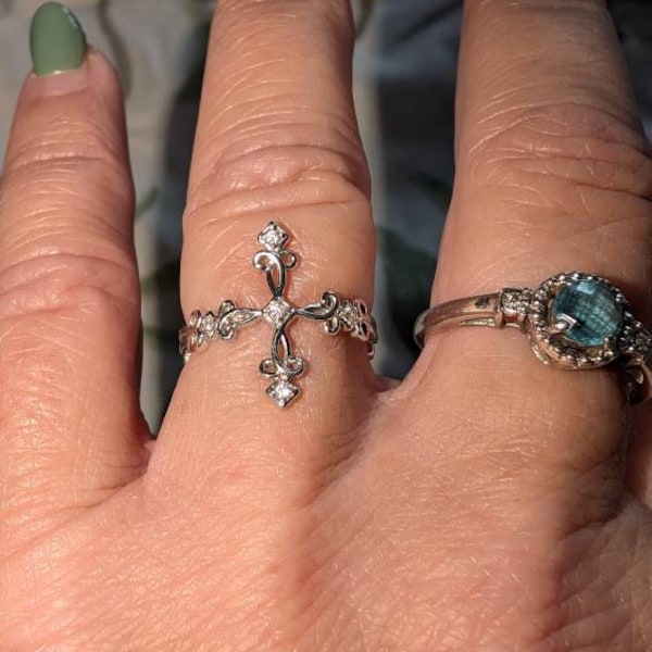 Unique Cross Ring, Dainty Cross Ring, Sterling Silver Ring, Religious ...