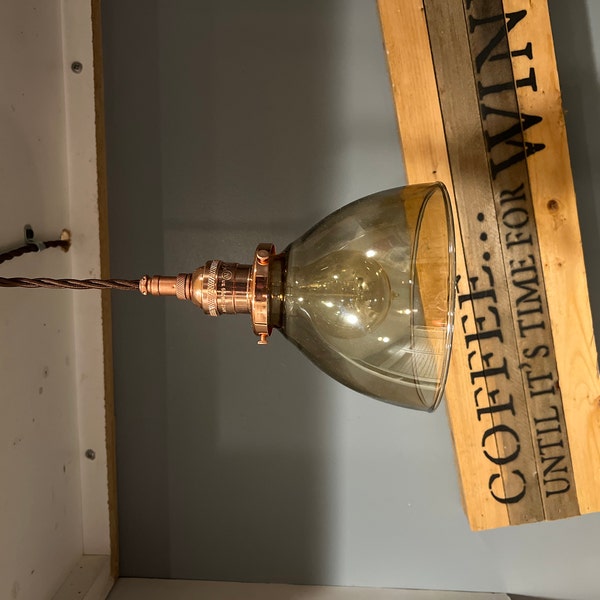 Industrial Pendant -copper 6" Smoked Glass Cone Shade With Patented ...