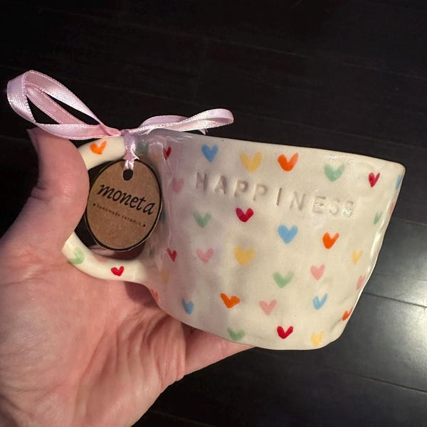 Happiness Colorful Handmade Ceramic Bowl, Whimsical Pottery Handbuild ...