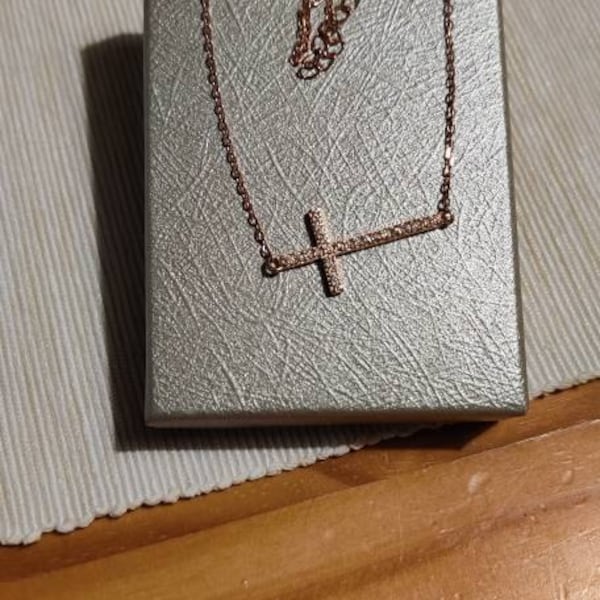 Sideways Cross Necklace - Horizontal Cross With Cubic Zirconia Stones ...