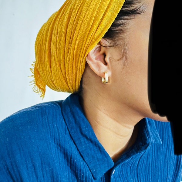 Gold Square Hoop, 14k Solid Gold Hoop Earring, Thick Gold Hoop, Chunky ...