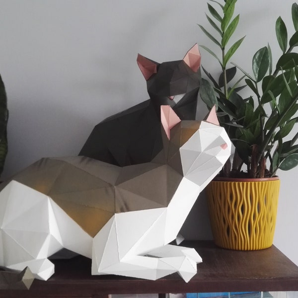 Printable DIY Template (PDF). Cats Set Low Poly Paper Model Templates ...
