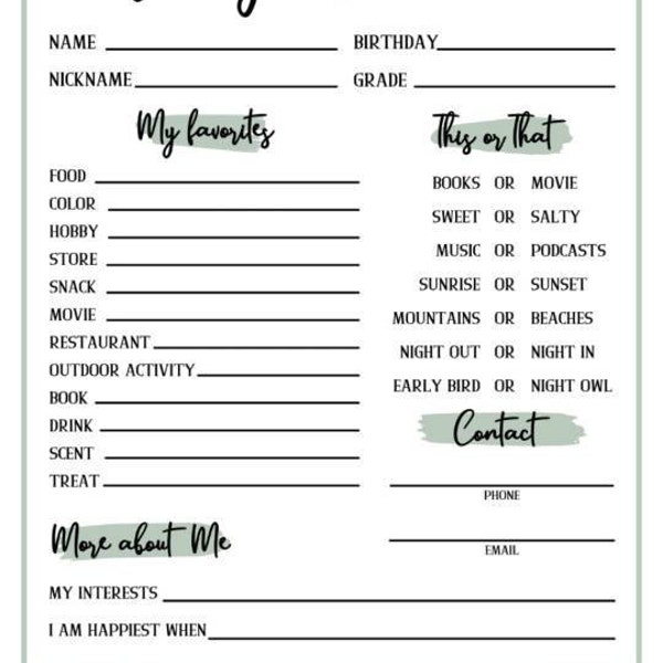 Get to Know You, Getting to Know You Page, Get to Know You Printable, All About Me - Etsy