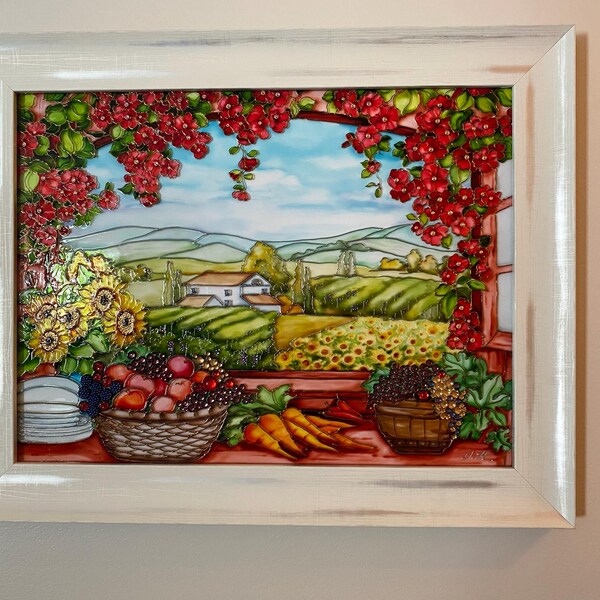 Vase With Morning Glory Flowers Stained Glass Hand Painted Vase Blue Wildflowers Handpainted ...