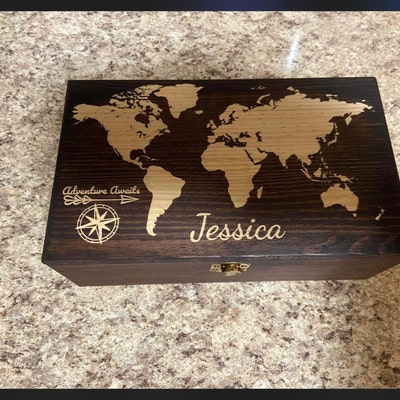 Personalized Engraved World Map Box, Wood Memory Box, Wedding Gift ...