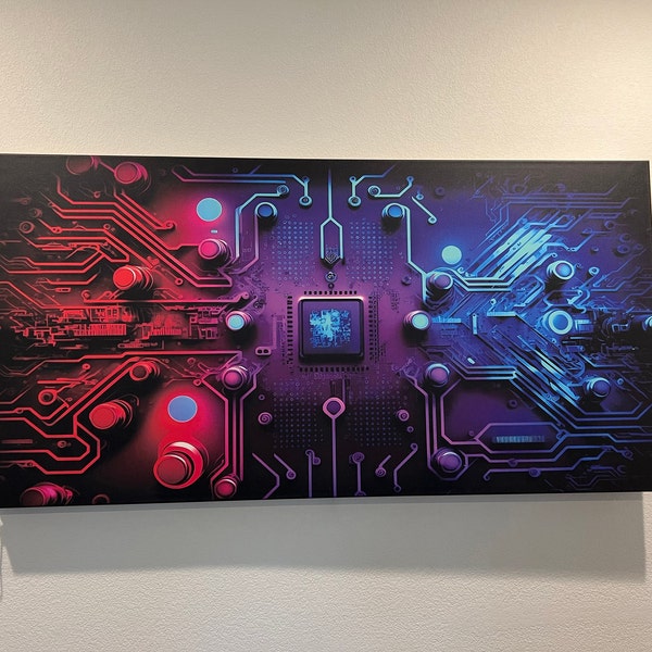Purple Circuit Wall Art, Electronic Board Print Canvas, Digital ...