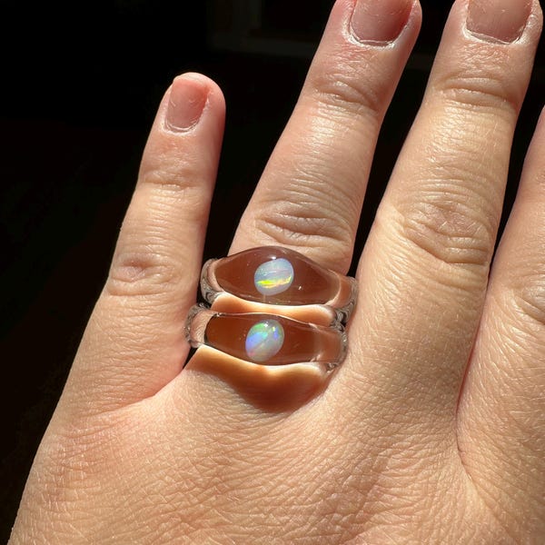 Clear Glass Ring With Opal Marble Set Down in Band a Bit Pyrex ZU Glass ...