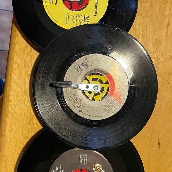 Upcycled 45 Record Rack Featuring Three 7" Vinyl Records With Heavy ...