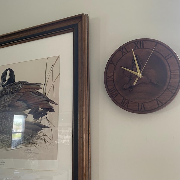 10.5" 3D Duck Carved Clock, Cherry Wood With Rubio Hard Wax Finish ...