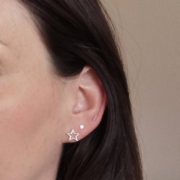 Gold Chain Earring Double Piercing, Two Hole Earring, Minimal Bar ...