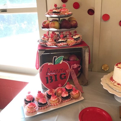 24 Red Apple Cupcake Toppers, Apple Party Decorations, A is for Apple ...