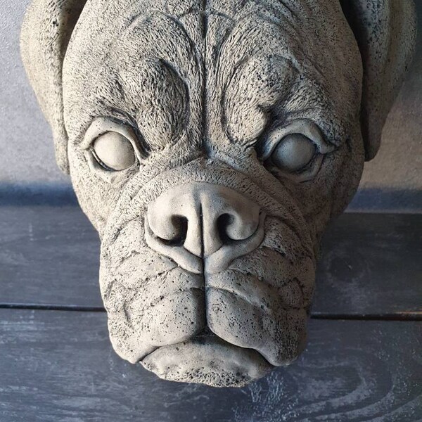 Reconstituted Stone Boxer Dog Head Ornament. - Etsy UK