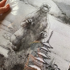 Godzilla Ink Japanese Woodblock Print - Etsy