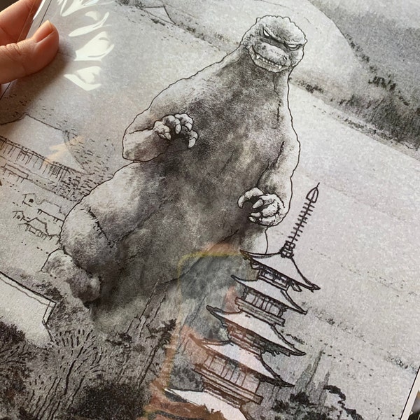 Godzilla Ink Japanese Woodblock Print - Etsy