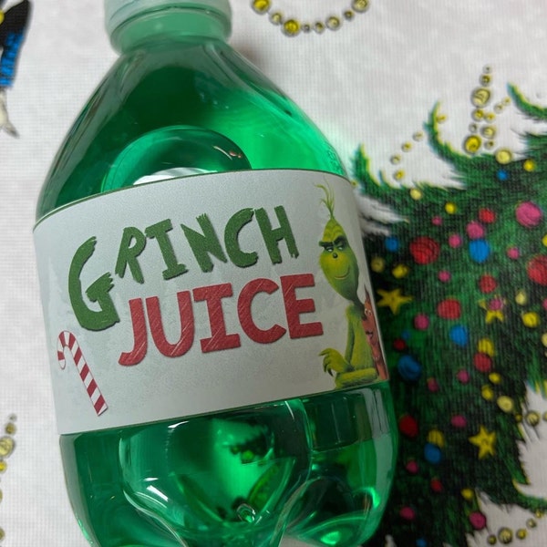 GRINCH WATER LABELS, Grinch Party, Christmas Party, Water Bottle Wraps ...